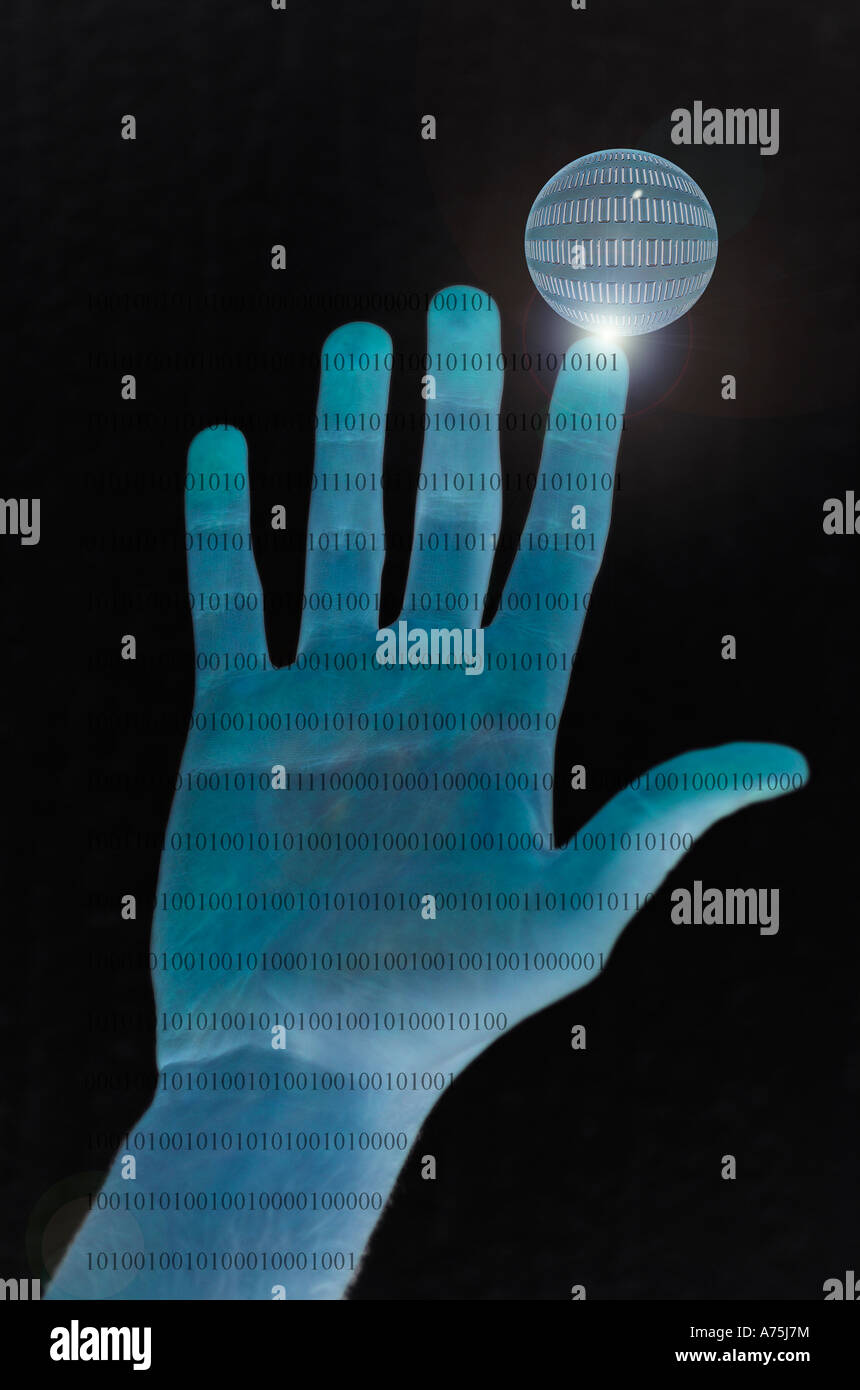Man`s Hand And Binary Code Digital Composite Stock Photo - Alamy